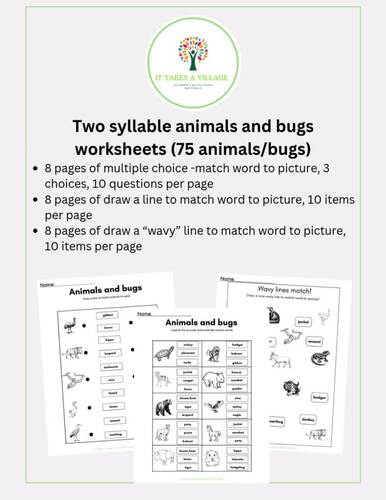 Speech-1,2,3 and 4 syllable animals and bugs worksheets BUNDLE | TPT