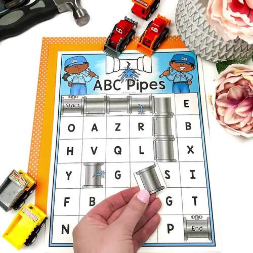 Plumber Pipe Letter Match Game - Construction Alphabet Literacy Activity
