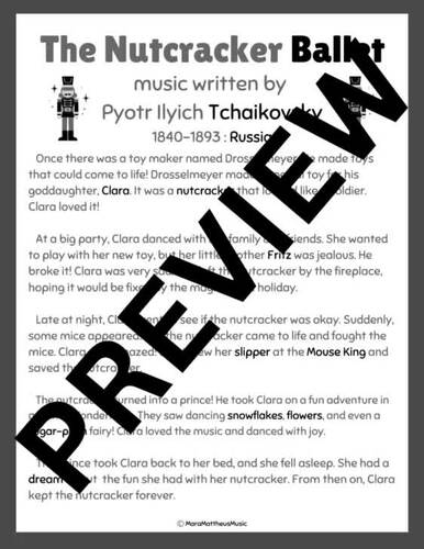 The Nutcracker Ballet Worksheet Set: Easy No-Prep Plans or Sub Plans