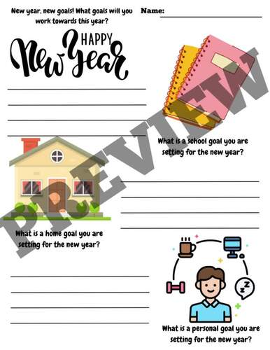 Reusable New Year Activity Packet- writing prompts, crafts, goal setting