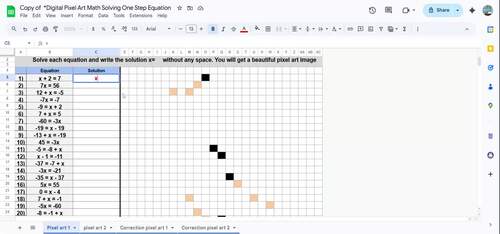 Solving One-Step Equations Digital Pixel Art | Self-Checking Math Activity