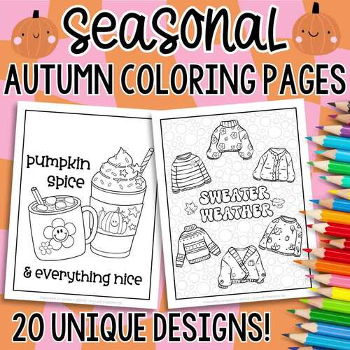 Coloring Pages | Autumn Themed | Fall Party | Pumpkin Spice | Coloring Book