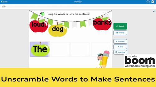 Unscramble Sentences Digital Boom Cards Sentence Structure 1st Grade ...