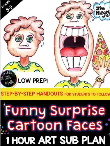 No Prep Art Sub Plan Cartoon Drawing Lesson-Folded Surprise Faces 1 ...