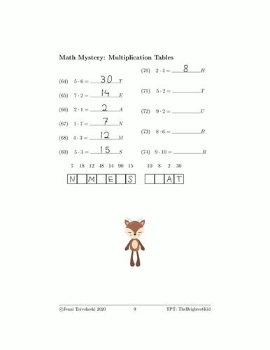 Math Mystery: Times Tables 1-10 by TheBrightestKid | TPT