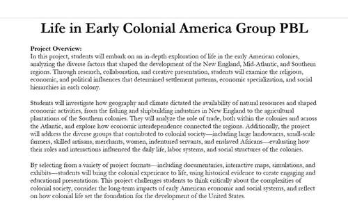 Middle School Life in Early Colonial America Project by PBL History ...