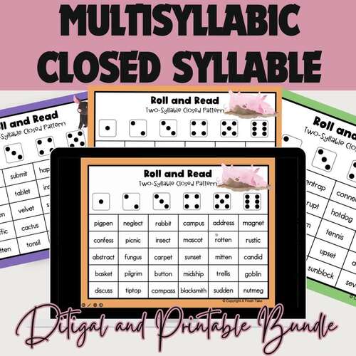 Roll & Read Multisyllabic 2 Syllable Closed Words Sentences Digital ...