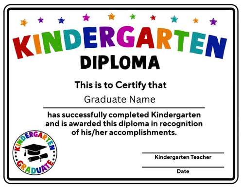 Kindergarten Diploma Canva Editable Template by JJAEDesigns | TPT