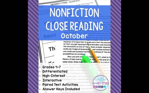 October Nonfiction Close Reading Comprehension Passages and Questions