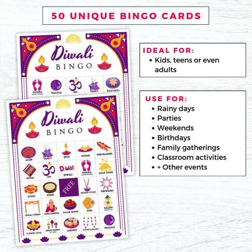 Diwali Bingo Game, Printable Bingo Cards, Diwali Activity, Indian ...
