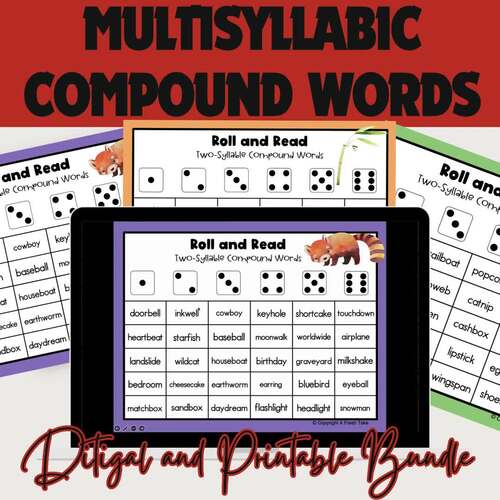 Roll & Read Multisyllabic 2 Syllable Compound Words/Sentences *Digital ...