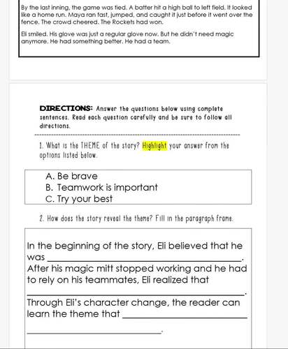 Identifying Theme & Text Evidence | 4-6th Grade Reading & Writing Activity