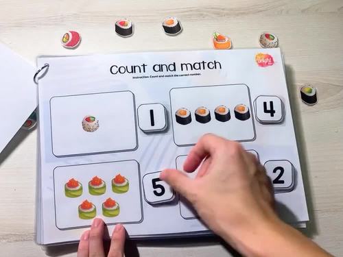 Sushi Count and Match A4 Printable Busy Booklet | Number Matching 1-20
