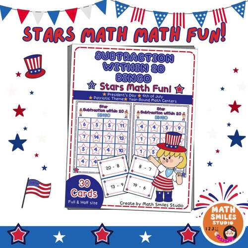 Star Subtraction to 20 Bingo Game (4x4) | Math Centers for 1st - 2nd Grade