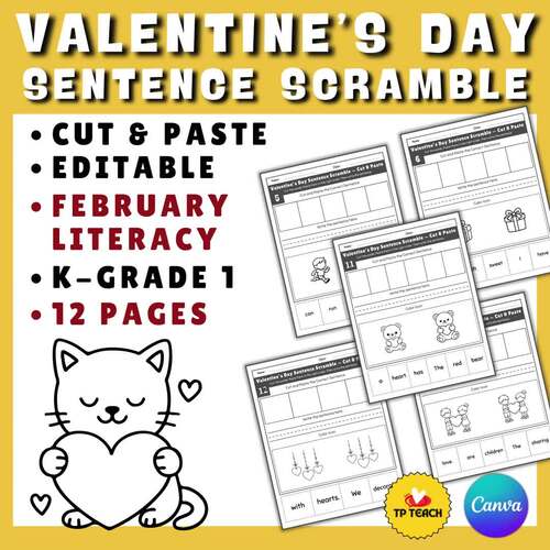 Editable Valentine’s Day Sentence Scramble | Cut & Paste Literacy Centers