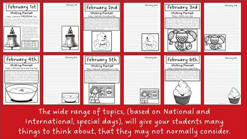 FEBRUARY Creative Writing Journal Prompts, Language Arts | TPT
