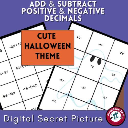 7th Grade Add Subtract Positive Negative Decimals Halloween Digital Puzzle