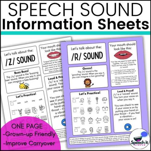 Speech Sound Information Sheets - One Page - Articulation Home ...