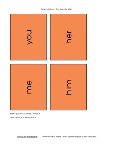 Personal Object Pronoun Card Sort including Non-Binary Epicene Printable