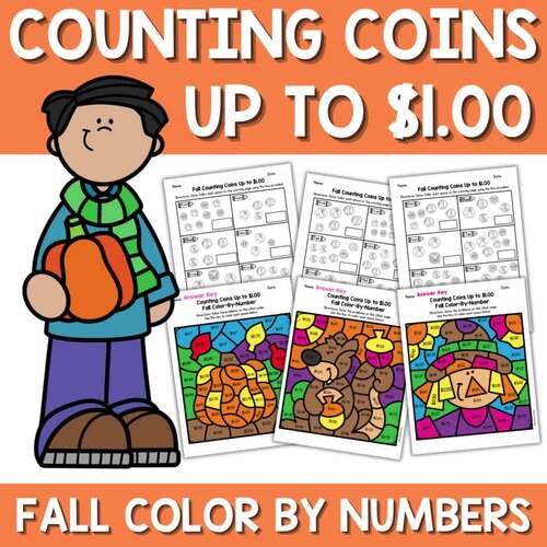 Counting Coins (Money up to $1) Color By Number Bundle | Fall Theme ...
