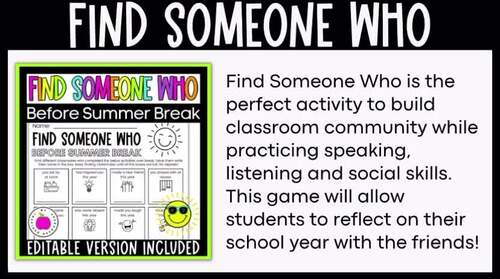 End of the Year / Before Summer Break | Find Someone Who Editable