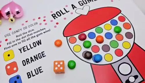 Valentine Roll a Dice Color Candy Game Valentine's Day Printable Party ...