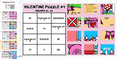 Valentines Math Digital Activity Picture Puzzles Multiplication by Kate ...