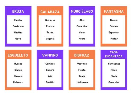 Halloween Taboo Game Spanish Vocabulary Halloween Juego Tabú ...