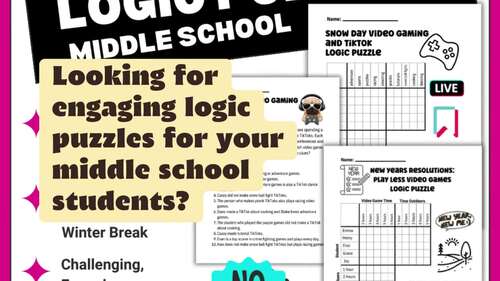 Middle School Logic Puzzles, New Years Logic Puzzles, Winter, January ...