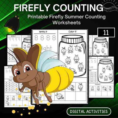 Printable Firefly Summer Counting Worksheets by GLD Worksheet Kids