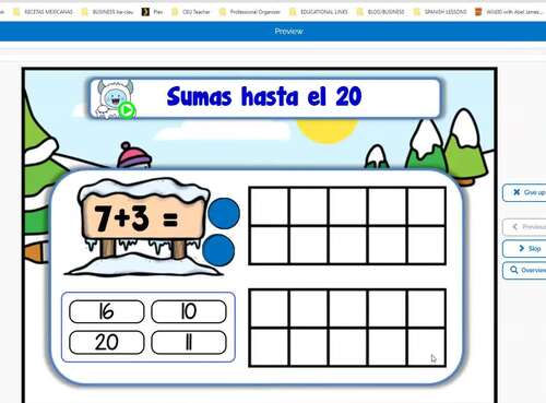 Math: Additions up to 20 in Spanish en BOOM CARDS | TPT