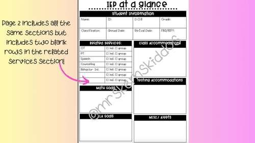 IEP At A Glance [Printable] by Mrs Kems Kiddos | TPT