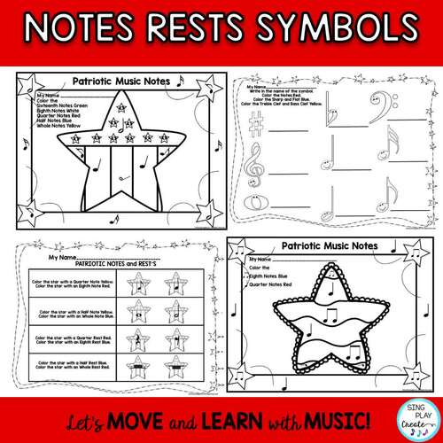 Patriotic Music Worksheets: Dynamics, Notes, Expression, Symbols, NO PREP
