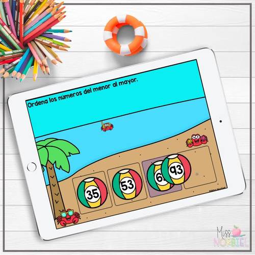 Ordering numbers to 100 Boom Cards™, Ordenar numeros al 100 by Miss Norbiel