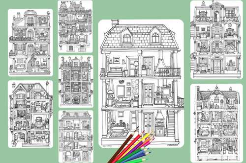 Dolls House Cross Section Coloring Pages by Digital Study | TPT
