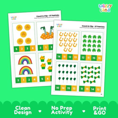 St. Patrick's Day Counting Clip Cards 1-20 | Number Match Math Center ...