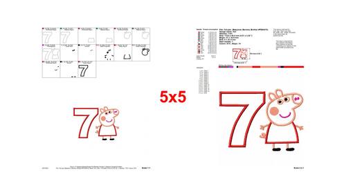 Peppa Pig Birthday Number 7 Applique Design - Instant Download by Aneta H