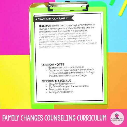 Family Changes Individual Counseling Curriculum | Divorce | TPT