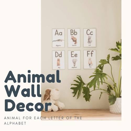 A-Z Animal Alphabet Classroom Wall Decor or ABC Letters Watercolor Posters
