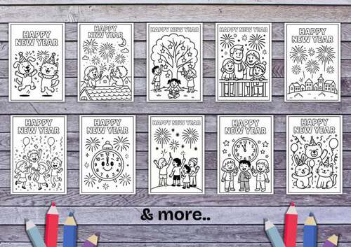 Happy New Year: 25 Easy & Fun Coloring Pages for Kids by Nuvanta Prints