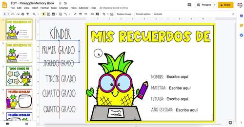 Digital Memory Book | SPANISH | Pineapples by MM Bilingual | TPT