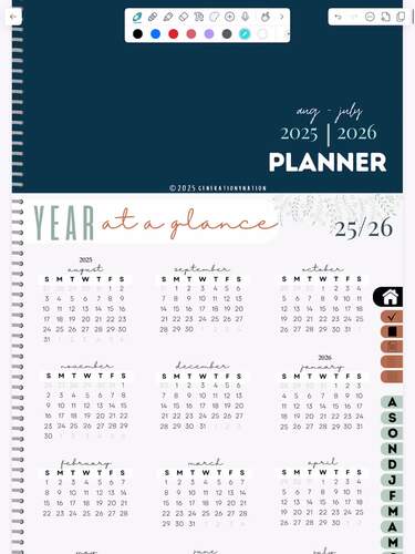 Mon - Sun 2025/2026 Elementary/Middle School Teacher Planner (8 blocks/day)