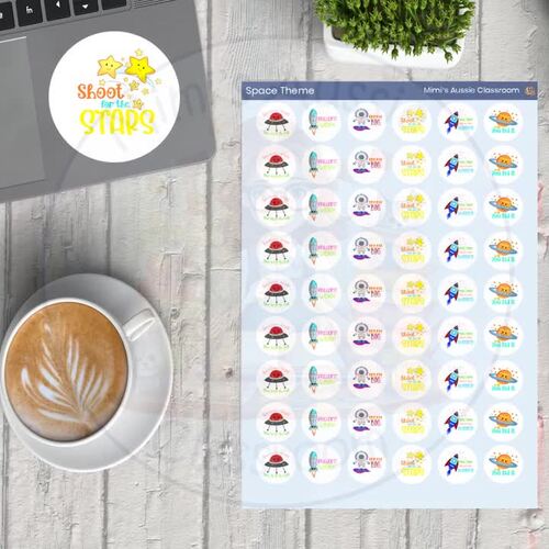 Digital Teacher Merit Stickers, 2.5cm Round Stickers, Space Theme