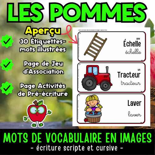 Les pommes. Mots de vocabulaire en images | TPT