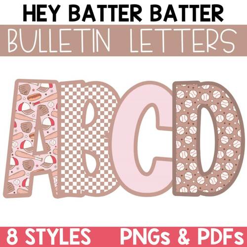 Baseball Bulletin Board Letters / Clipart / Lettering Pack / Hey Batter ...