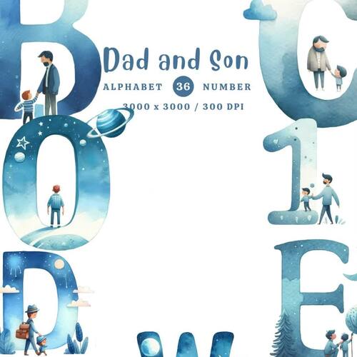 Dad and Son Watercolor Alphabet Clipart by Adorable Clipart | TPT