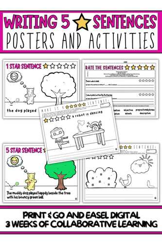 Writing 5 Star Sentences Posters and Activities | TPT