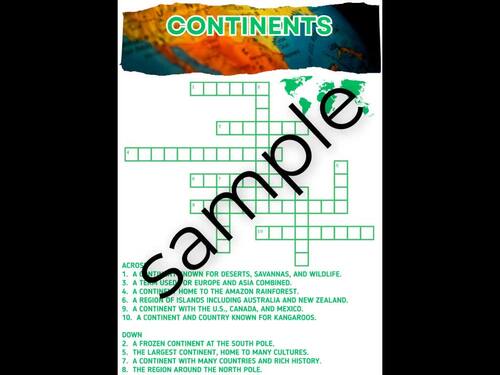 Geography Crossword Puzzles Set 1 Continents Countries Capitals Maps ...