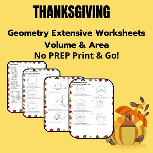 Thanksgiving Geometry Extensive Worksheets Master Volume and Area No Prep