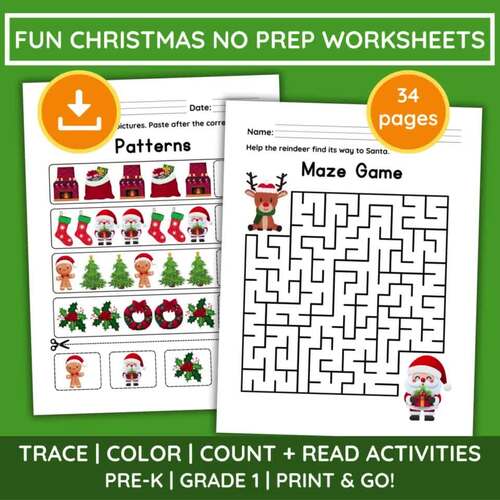 Fun Christmas Worksheets, Flashcards, & Activities for PreK to Grade 1-2